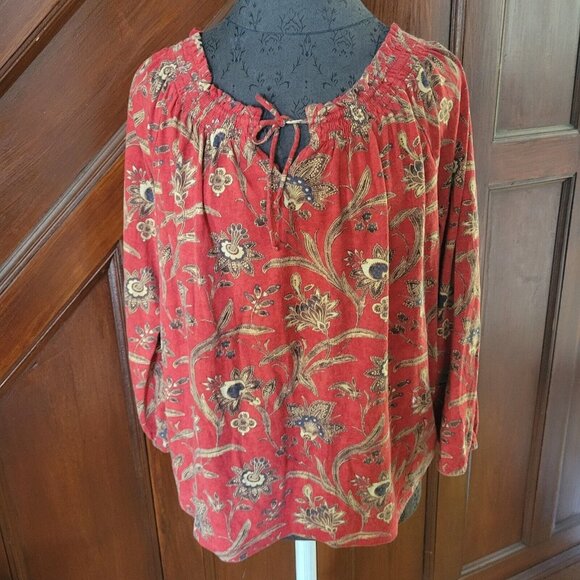 Chaps | Tops | Vintage Chaps Denim Rl Blouse Womens Xl Red Floral 0 ...